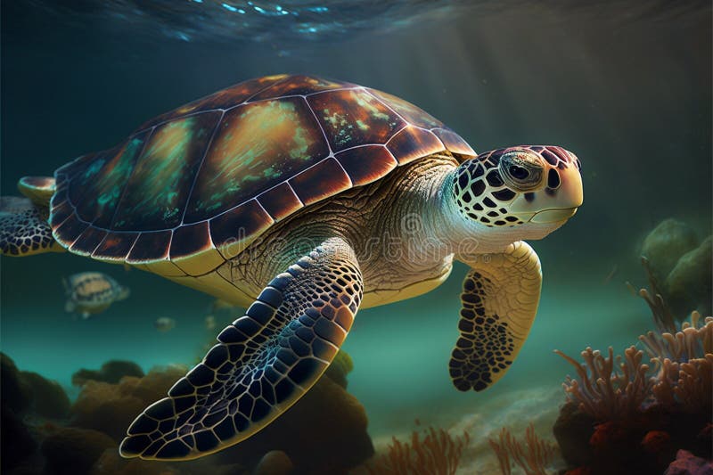 Sea turtle under water stock illustration. Illustration of wildlife ...