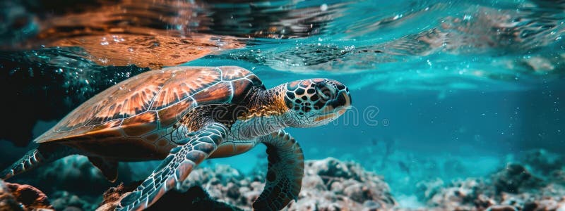 Sea Turtle Under Water. Selective Focus Stock Image - Image of ocean ...