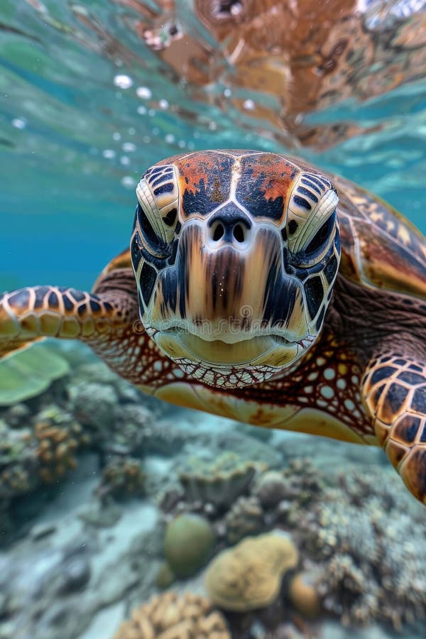 Sea Turtle Under Water. Selective Focus Stock Photo - Image of aquarium ...