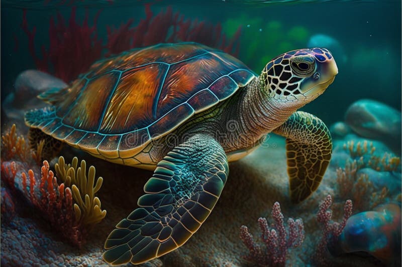 Sea turtle under water stock illustration. Illustration of ecosystem ...