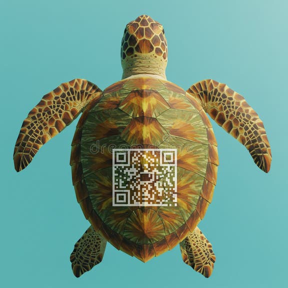 Sea Turtle Viewed from Above, Featuring a QR Code on Its Shell. the ...