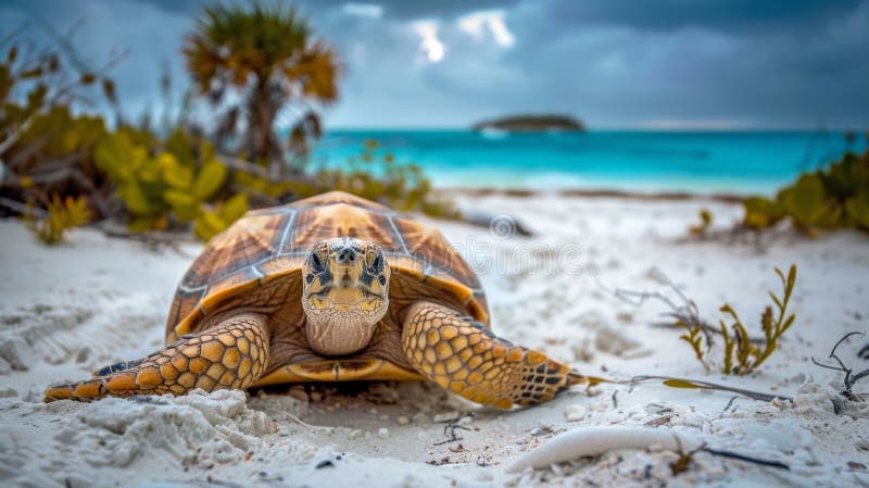 A Sea Turtle Walking on a Sandy Beach Stock Illustration - Illustration ...