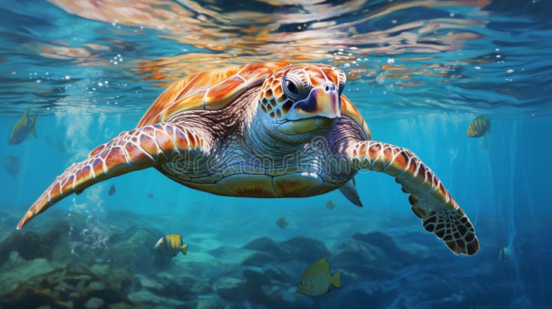Sea Turtle in the Water. Clear Water.Generative AI Stock Illustration ...