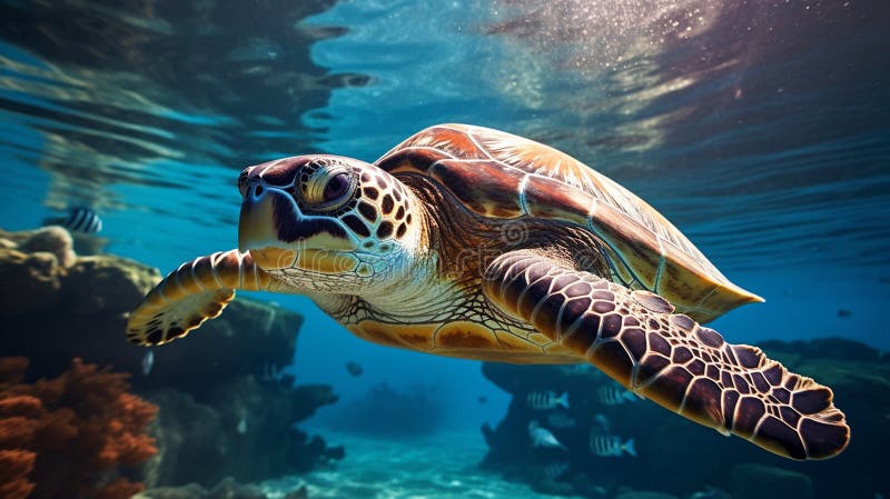 Sea Turtle in the Water. Clear Water.Generative AI Stock Illustration ...