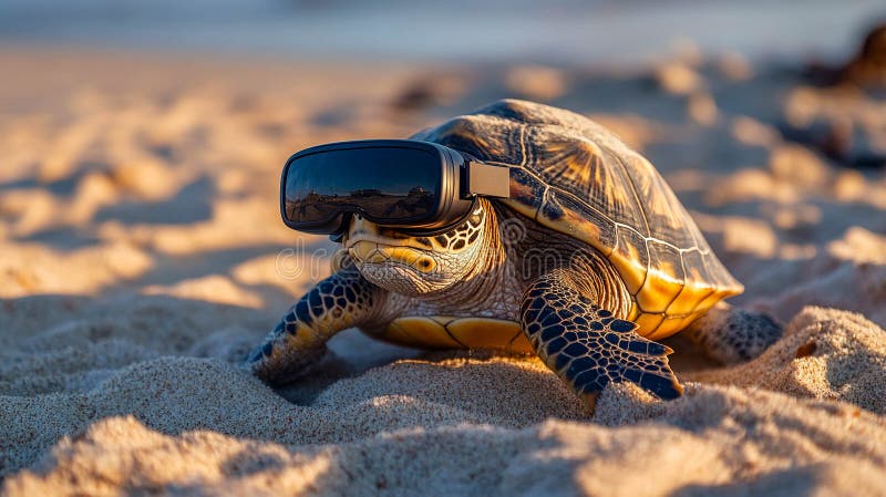 A Sea Turtle Wearing Virtual Reality Glasses Standing on the Sand Stock ...