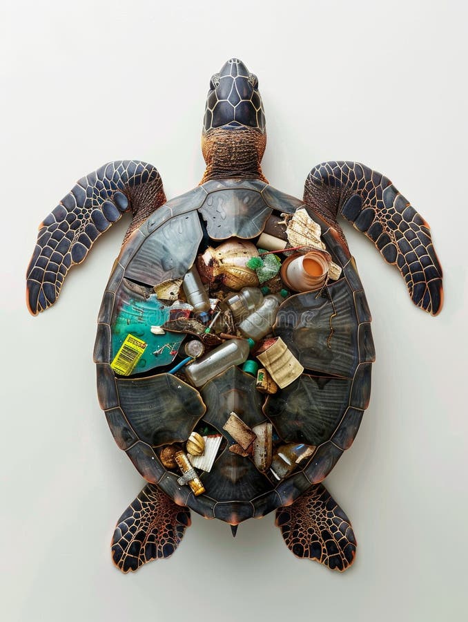 Sea Turtle Whose Shell Covered with Dirt and Garbage Lies on White ...