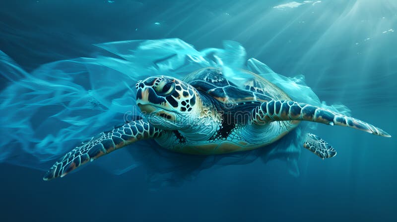 Poor Sea Turtle Wrapped in the Plastic Bag Stock Illustration ...