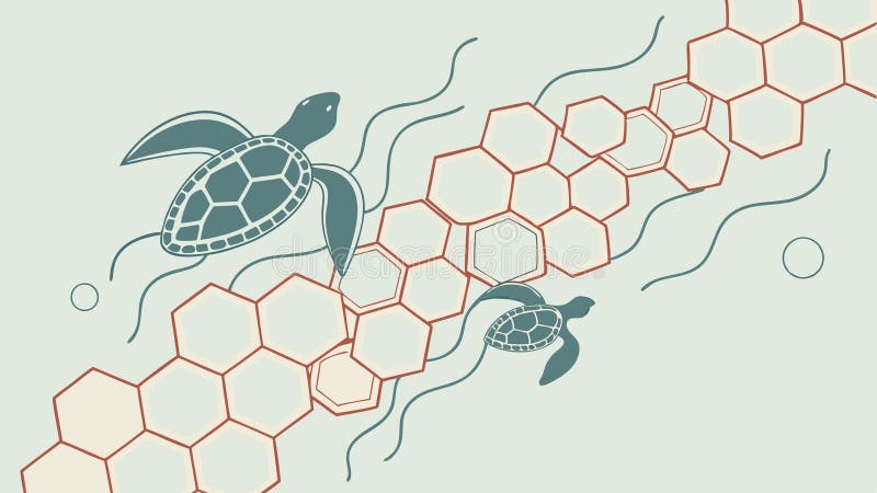 Sea Turtles with Hexagon Pattern, Ocean Life Conservation, Vector ...