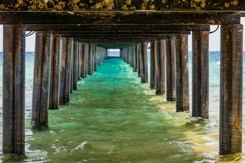 Sea Under the Wooden Bridge Stock Photo - Image of beach, water: 266596802