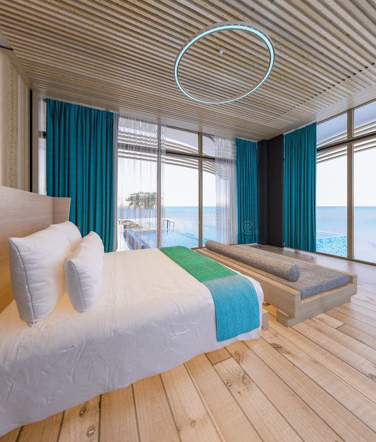 Sea View with a Beautiful Bed Room Stock Illustration - Illustration of ...