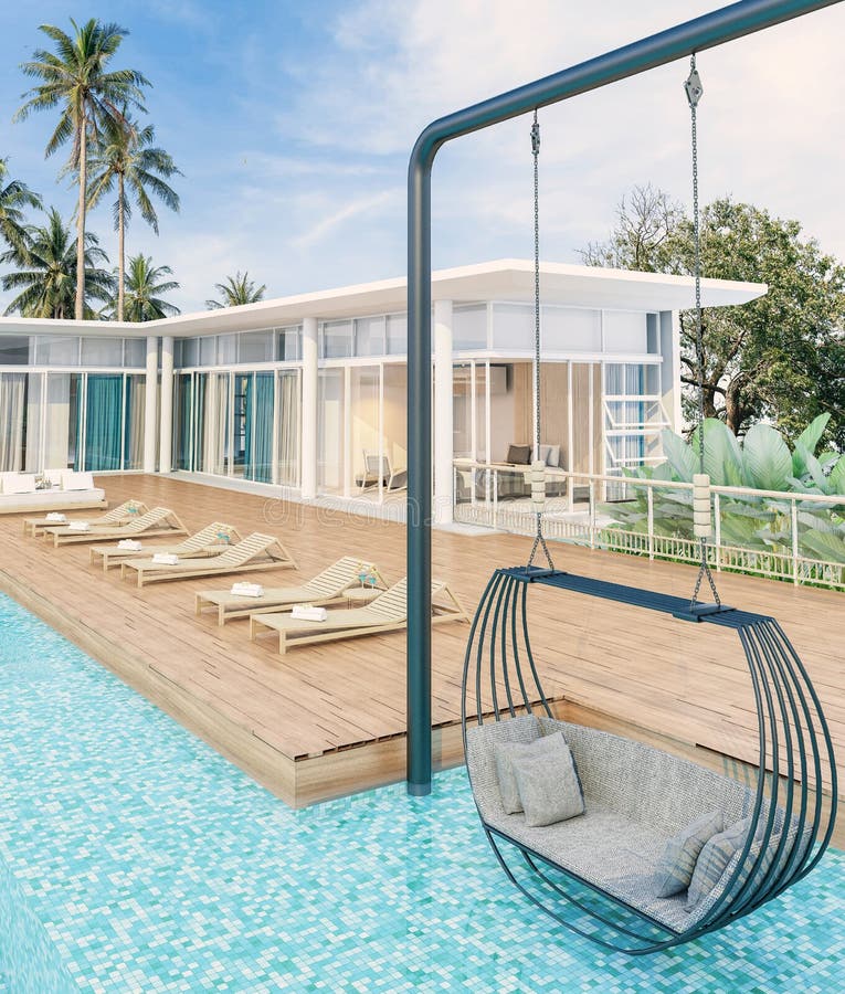 Sea View with a Beautiful Swimming Pool Stock Illustration ...