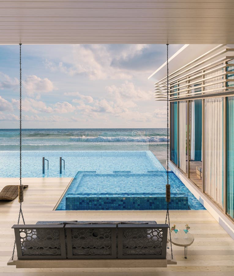 Sea View with a Beautiful Swimming Pool Stock Illustration ...