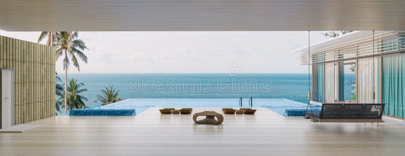 Sea View with a Beautiful Swimming Pool Stock Illustration ...