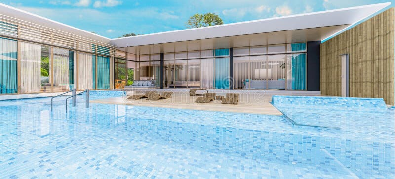 Sea View with a Beautiful Swimming Pool Stock Illustration ...