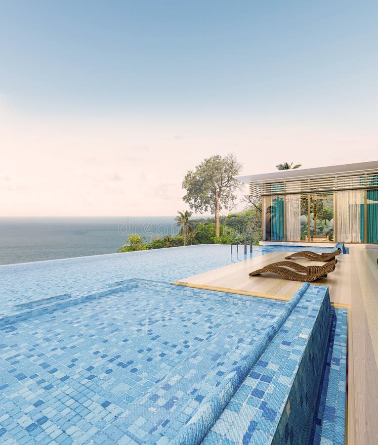Sea View with a Beautiful Swimming Pool Stock Illustration ...