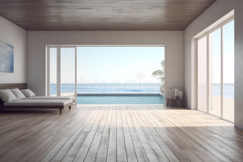 Sea View Empty Large Living Room of Luxury Summer. Generative AI Stock ...