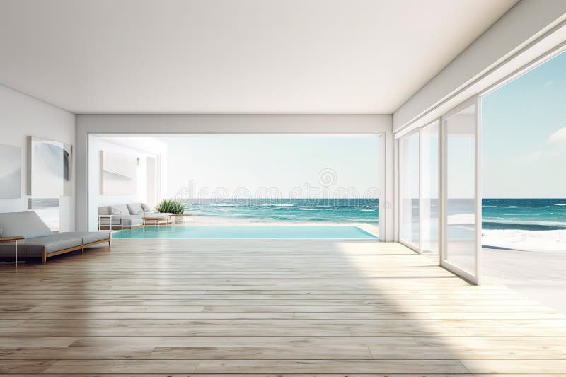 Sea View Empty Large Living Room of Luxury Summer. Generative AI Stock ...