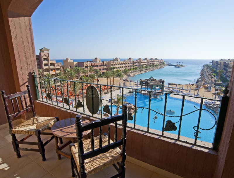 Sea View from a Hotel Room Balcony Stock Image - Image of tourism, pool ...