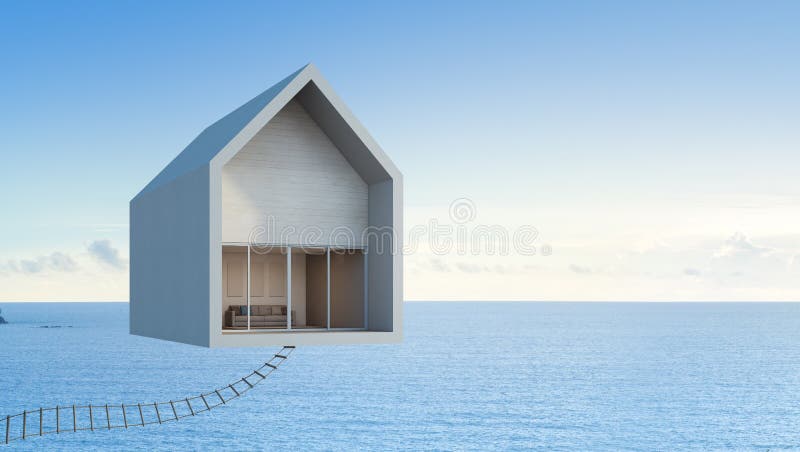 Sea View House Floating in the Sky, Architectural Concept Art Stock ...