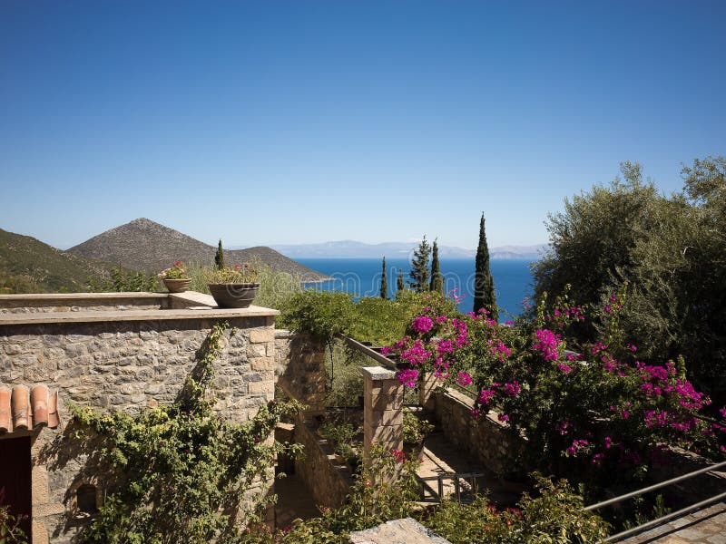 Sea View from a House in Greece Stock Photo - Image of balcony, view ...