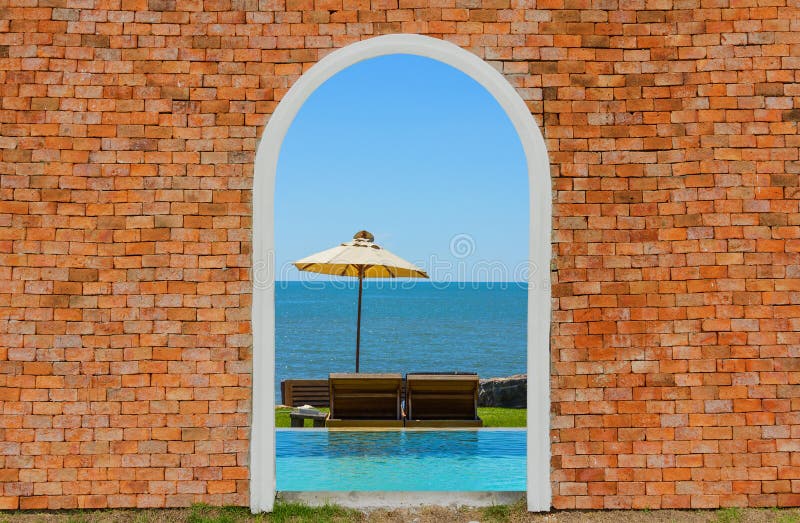 Sea View Inside on the Brick Wall Stock Image - Image of inside, door ...