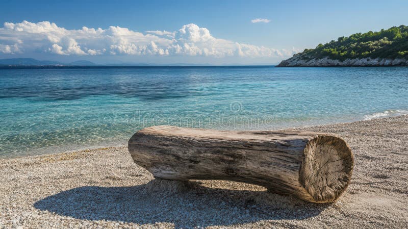 Sea View on an Island with a Wooden Log Serving As a Table Offering ...