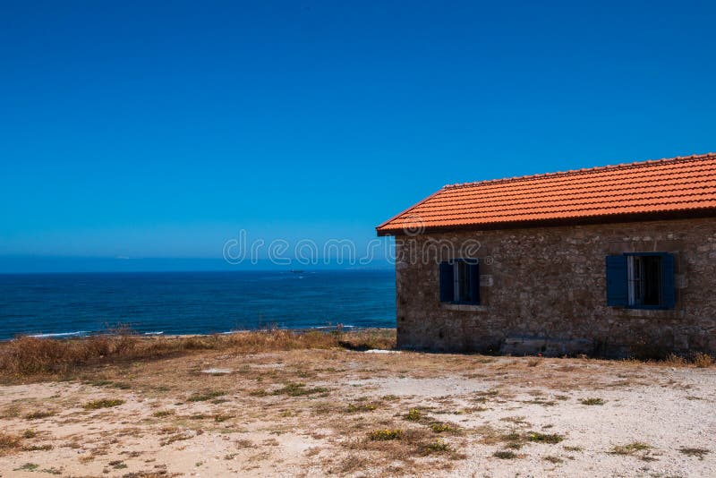 Sea View and Lighthouse Keeper`s House Stock Image - Image of blue ...