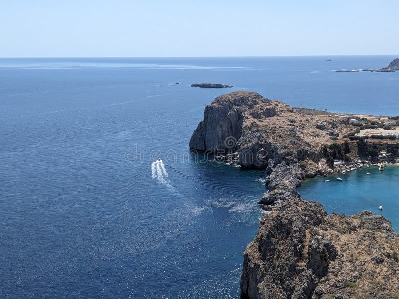Sea View from Lindos Acropolis in Rhodes Island Stock Image - Image of ...