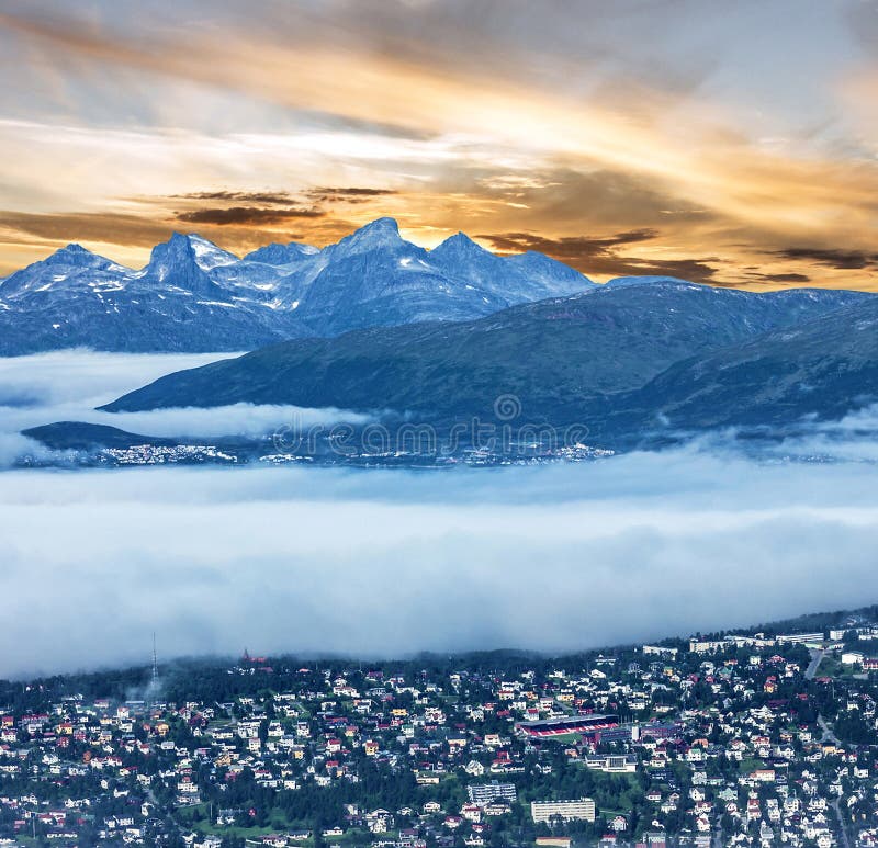 Sea View and Mountains, Norway, Tromso Stock Image - Image of ...