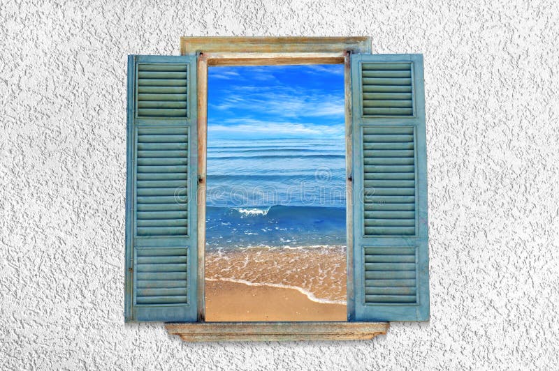 Sea View through the Open Window Stock Photo - Image of italian, europe ...