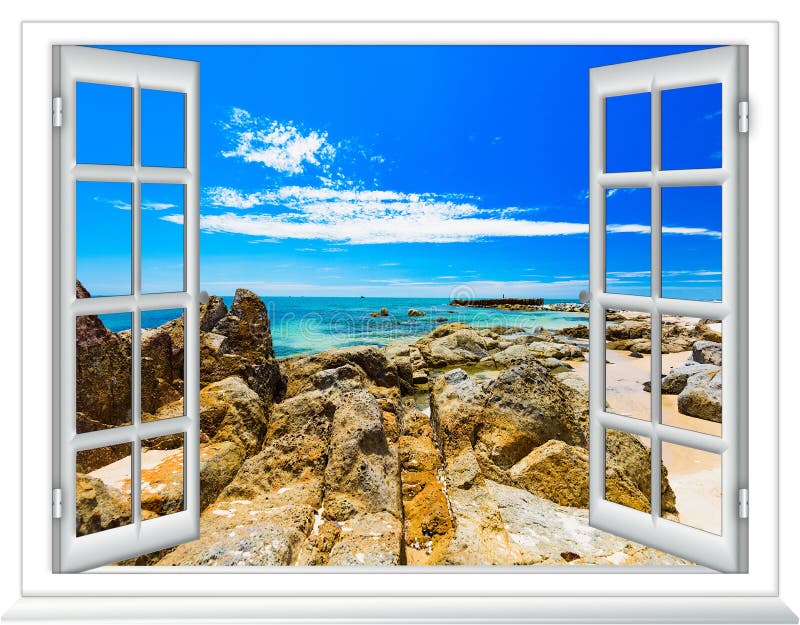Sea view open window stock image. Image of landscape - 130687307