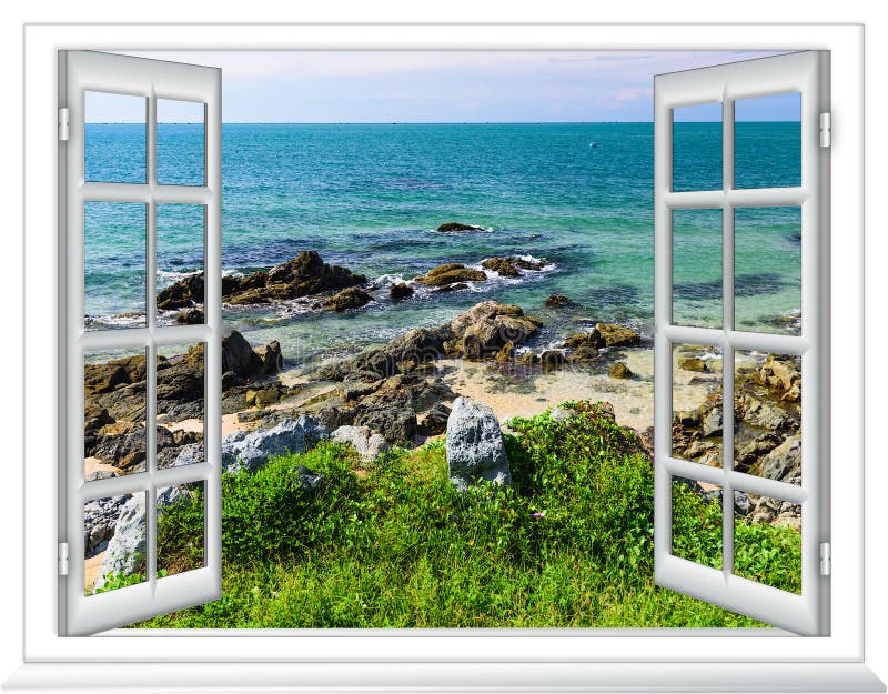 Sea view open window stock image. Image of overlooking - 130687379