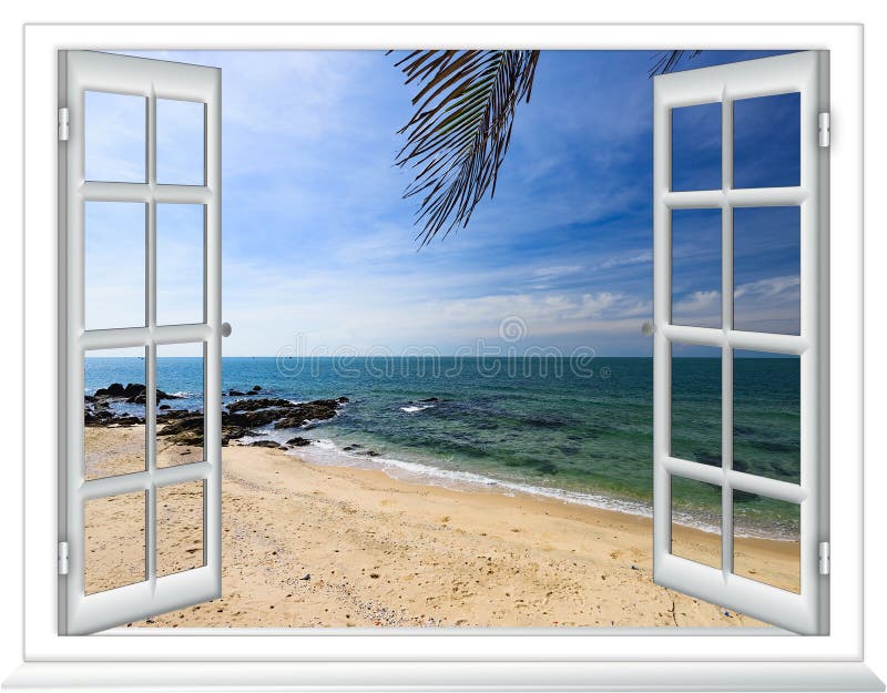 Sea view open window stock photo. Image of tourism, green - 130687408