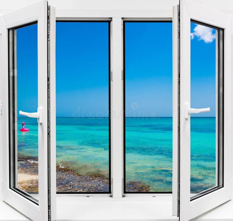 Sea view open window stock image. Image of background - 200035625
