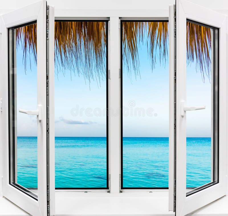 Sea view open window stock image. Image of sand, cyan - 200035651