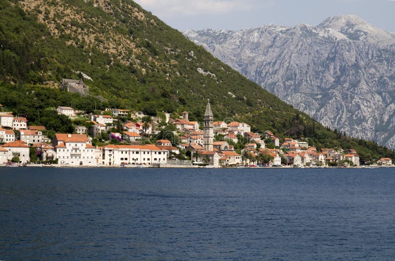 Sea view of Perast town stock image. Image of europe - 25978151