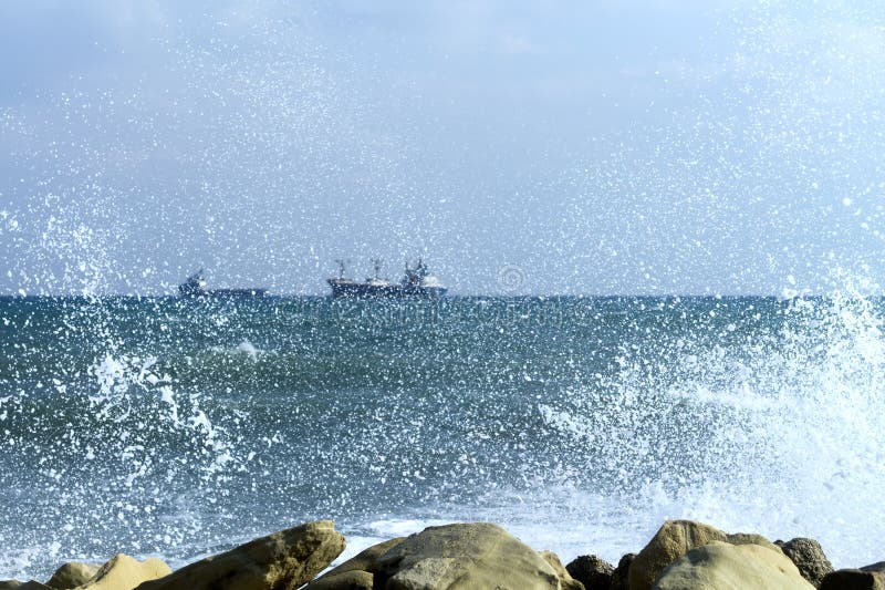 Sea Wave with Spray and Foam Near the Shore Stock Image - Image of ...