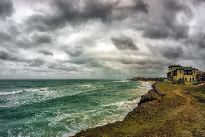 Sea View with Storm Sky and Daylight Beach, Holiday Summer Concept ...