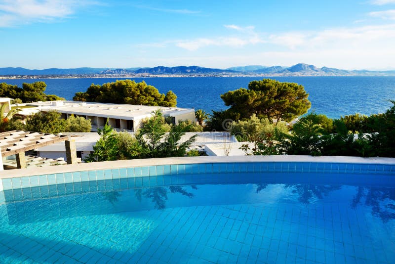 Sea View Swimming Pool in the Luxury Hotel Stock Photo - Image of ...