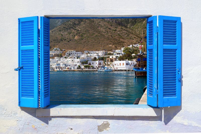 Sea View through Traditional Greek Window Stock Image - Image of ...
