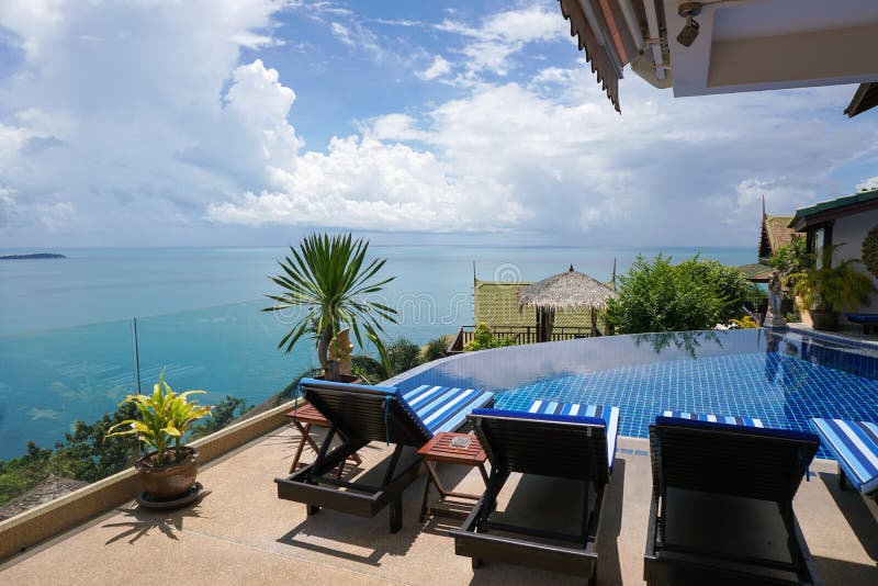 Sea view from villa stock photo. Image of chairs, asia - 74882956
