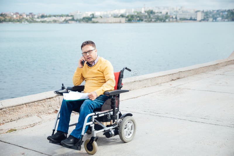 By the Sea on a Walk a Special Person with Disabilities Stock Image ...