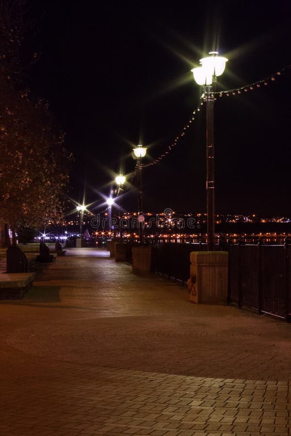 Sea Wall Walk at Night stock photo. Image of path, street - 54394952