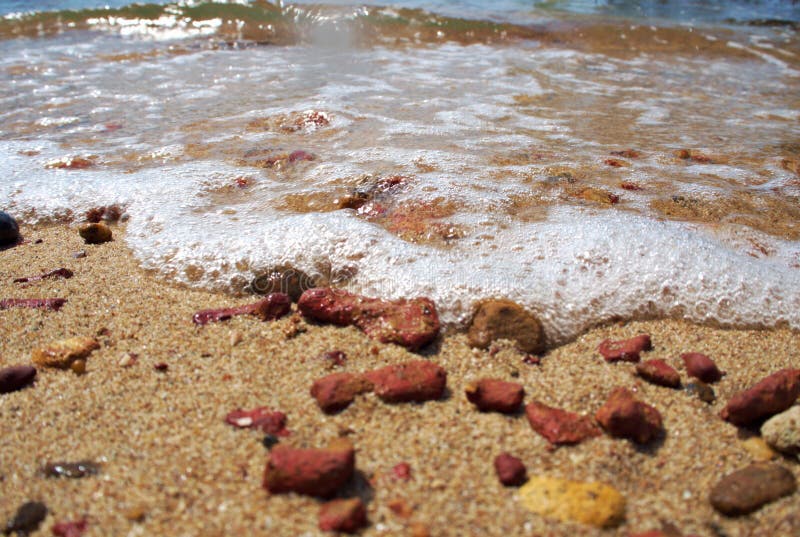 Sea Water Splash from Wave with Sea Stone and Shells Stock Photo ...