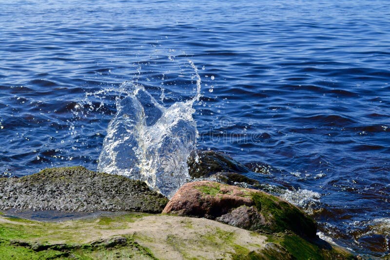 The Sea Water is Splashing on the Stones Stock Photo - Image of ...