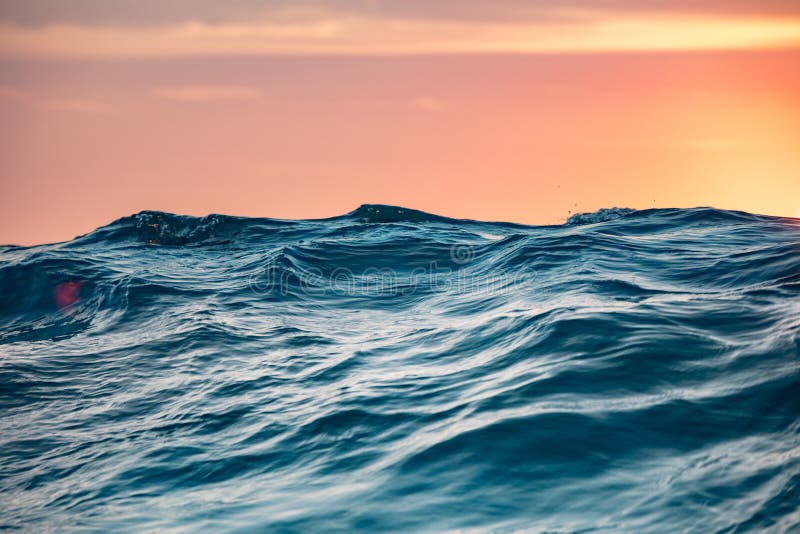Sea Water Surface and Wave in Beautiful Sunset Light Stock Image ...