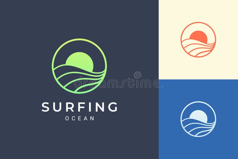 Sea or Water Theme Logo with Waves and Sun in Circle Shape Stock Vector ...