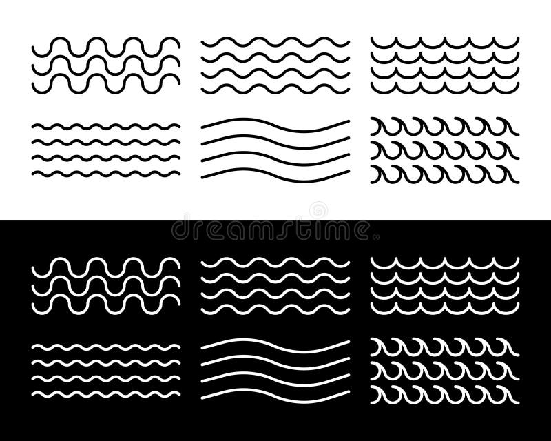 Sea Water Waves. Collection of Linear Waves of Different Style and Size ...