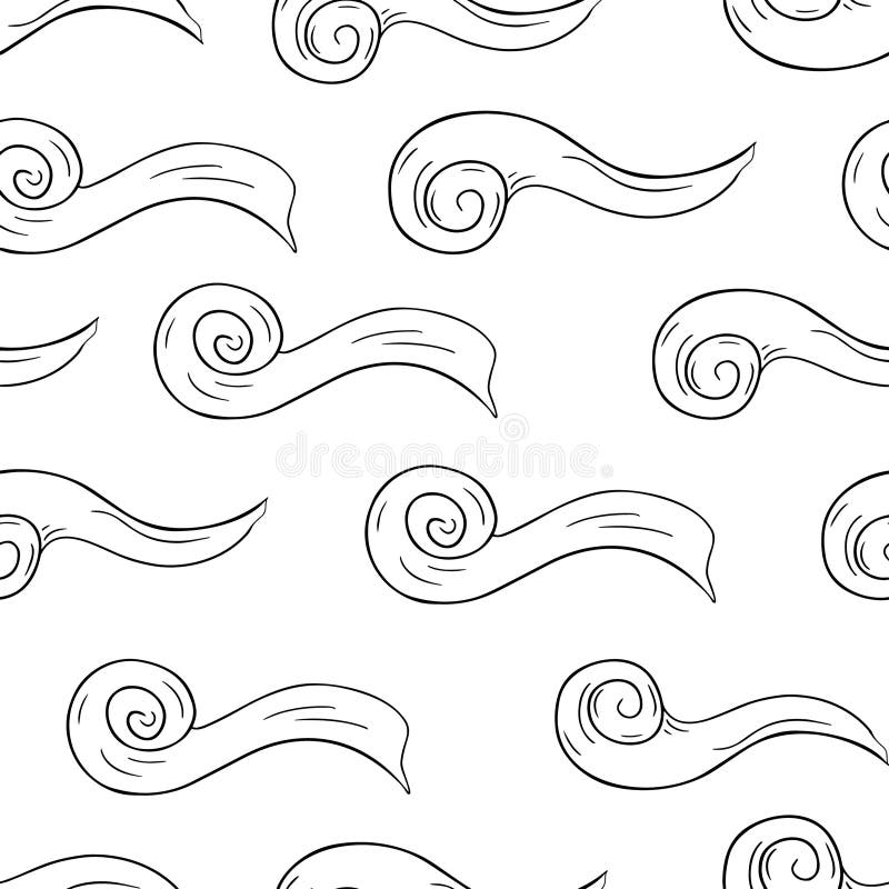 Sea Water Waves in Cute Style Black and White Vector Graphic Seamless ...
