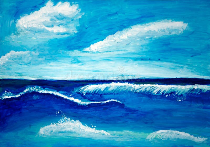 Sea watercolor painted stock illustration. Illustration of seascape ...